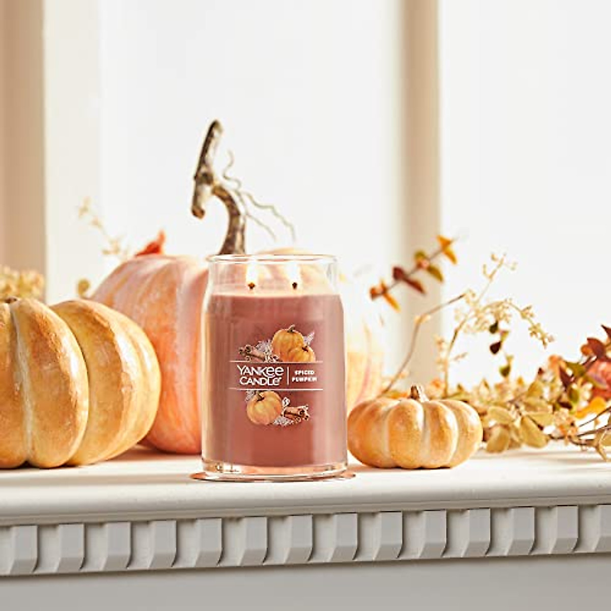 Yankee Candle Spiced Pumpkin Scented, Signature 20oz Large Jar 2-Wick Candle, Over 60 Hours of Burn Time