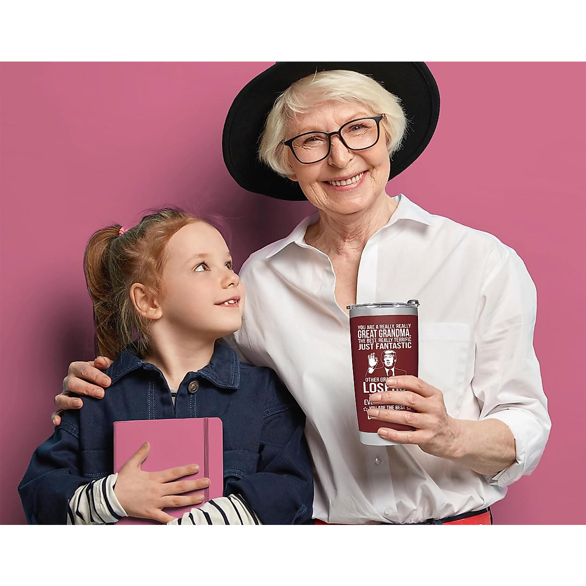 BETHEGIFT Mothers Day Gifts for Grandma from Grandaughter, Grandson, Kids - Great Grandma Coffee Tumbler on Birthday, Christmas, Durable Stainless Steel, Insulated for Hot or Cold Drinks 20oz, Red