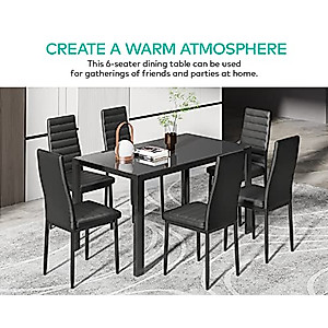 Bealife Kitchen Dining Table Set for 6, Tempered Glass 7 Piece Table and Chairs Set Modern for Home, Kitchen, Living Room, Dining Room,Black