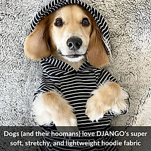 DJANGO Dog Hoodie and Super Soft and Stretchy Sweater with Elastic Waistband and Leash Portal (Medium, Black)
