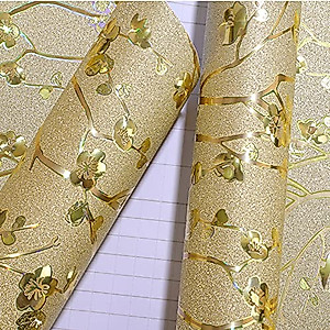 Moyishi 12''x118''Chinese Light Luxury Retro Golden Winter Plum Film Vinyl Self Adhesive Counter Top Peel and Stick Wall Decal