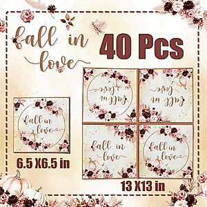 Fall in Love Bridal Shower Napkins Fall in Love Bridal Shower Decorations 40Pcs Fall in Love Napkins Fall Pumpkin Maple Leaf Napkins for Autumn Thanksgiving Party Disposable Supplies…