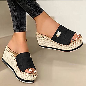 JMMSlmax Sandals for Women Dressy Summer Wide Width Espadrille Wedge Sandals for Women Slip On Open Toe Platform Wedge Shoes