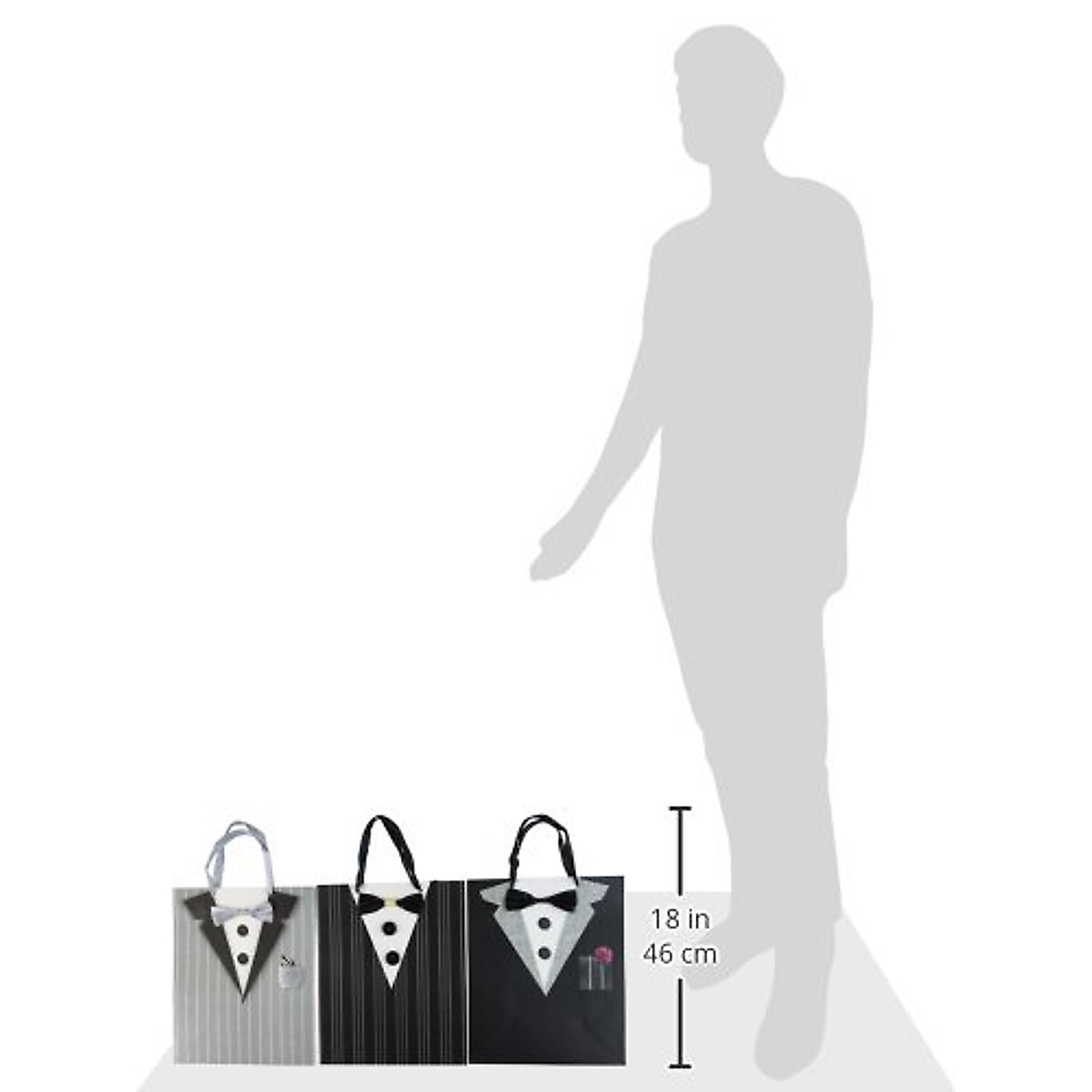 MyGift Decorative Gift Bags and Tissue with Tuxedo Design for Groomsmen, Birthday, Anniversary, Set of 3