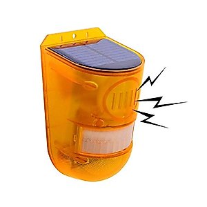 Aolyty Solar Motion Sound Alarm LED Strobe Warning Red Light Security Outdoor Keep Animal Away for Home Warehouse Farm (Yellow Lampshade)