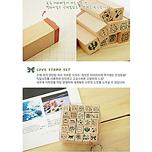 Pack of 25 Pcs Small Green Happy Life Shape Wooden Rubber Stamps with Box for DIY Craft Card and Photo Album (Green)