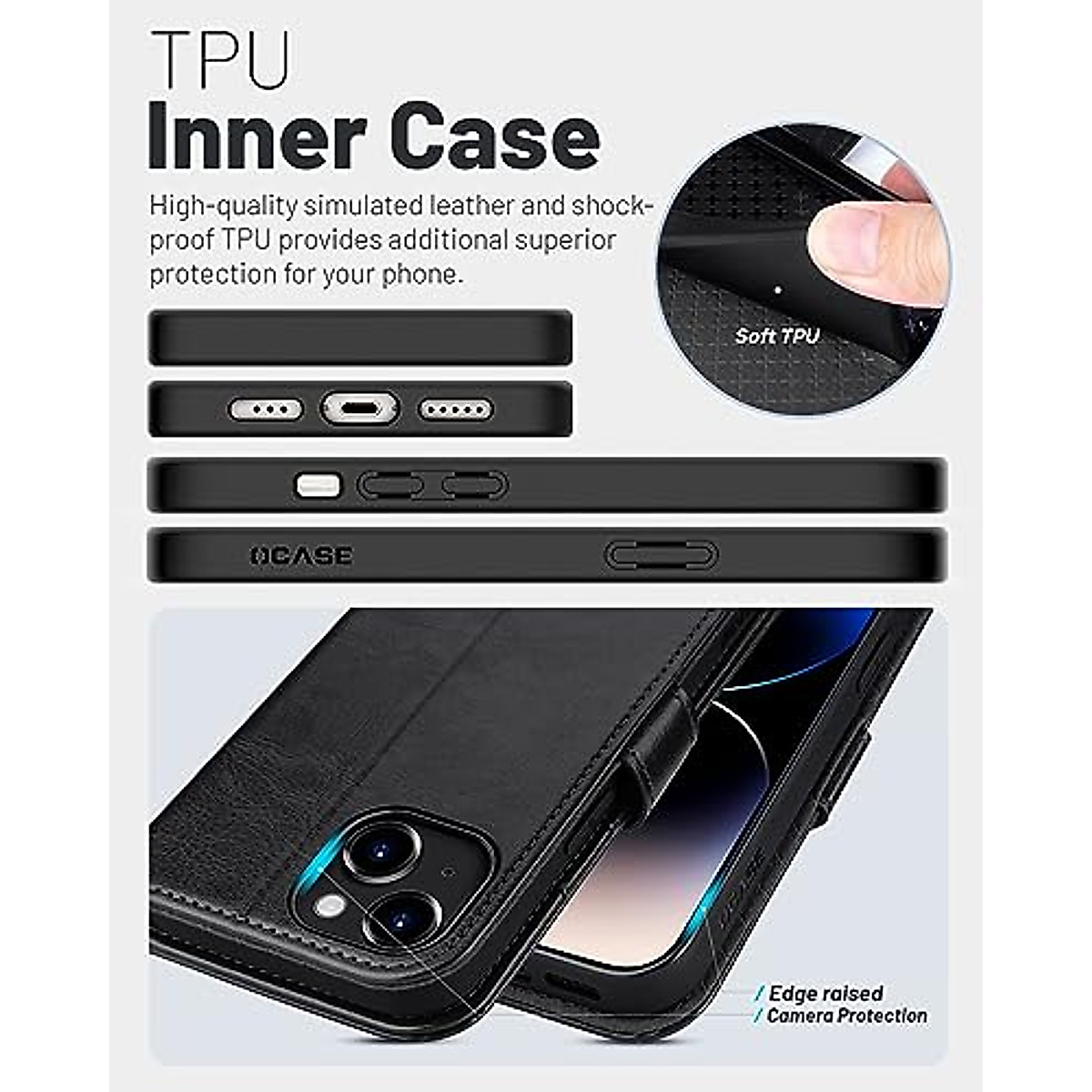 OCASE Compatible with iPhone 15 Wallet Case, PU Leather Flip Folio Case with Card Holders RFID Blocking Kickstand [Shockproof TPU Inner Shell] Phone Cover 6.1 Inch 2023, Black