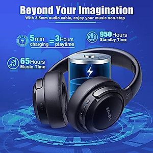 BERIBES Bluetooth Headphones Over Ear, 65H Playtime and 6 EQ Music Modes Wireless Headphones with Microphone, HiFi Stereo Foldable Lightweight Headset, Deep Bass for Home Office Cellphone PC TV