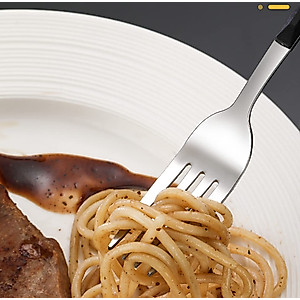 40-Piece Silverware Set with Steak Knives for 8, Food-Grade Stainless Steel Utensils Set Modern Spoons Forks Knives,Tableware Cutlery Set For Home Restaurant Hotel, Mirror Finish Black Handle