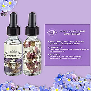 NP NATURES PHILOSOPHY Forget me not Rose Multi Use Body Oil 2 Pack Natural and Organic Essential Oil for Face, Body, Nails Care and Massage - 30ML