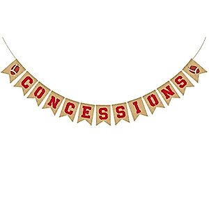 Amosfun Concessions Banner Burlap Line Bunting Garland Rustic Fiesta Stand Sign for Sports Theme Rugby Football Party Birthday Baby Shower Party