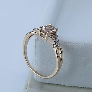 Dazzlingrock Collection 10K Round Morganite & White Diamond Ladies Split Shank Halo Engagement Ring, Rose Gold, Size 6.5