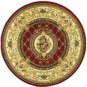 SAFAVIEH Lyndhurst Collection 5'3" Round Red / Ivory LNH223B Traditional European Non-Shedding Dining Room Entryway Foyer Living Room Bedroom Area Rug