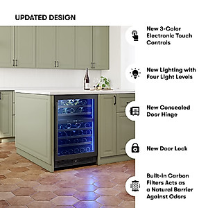 Zephyr Presrv 24" Wine Fridge Dual Zone Under Counter - Countertop Mini Wine Cooler Cellars Small Cabinet Wine Refrigerator Home Bar Chiller Freestanding with French Glass Door Black, 45 Bottles 750ml