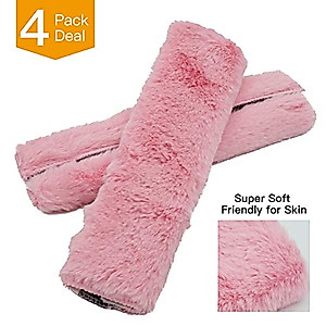 4Pack Seat Belt Covers for Adults and Kids,Car Seatbelt Shoulder Pads,Pregnancy Seat Belt Cover,Super Soft Fur Protect Neck and Shoulder for Kids,Adults Car Seats Accessories (Pink)