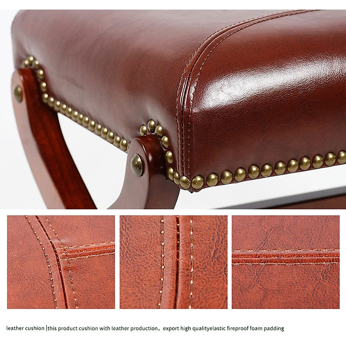 CYYTLFSD Leather Footrest Wood Ottoman,Rustic Foot Stools Ottoman Seat, Wood Footstool,Rectangle Footrest Small Ottoman for Living Room Bedroom (Black)