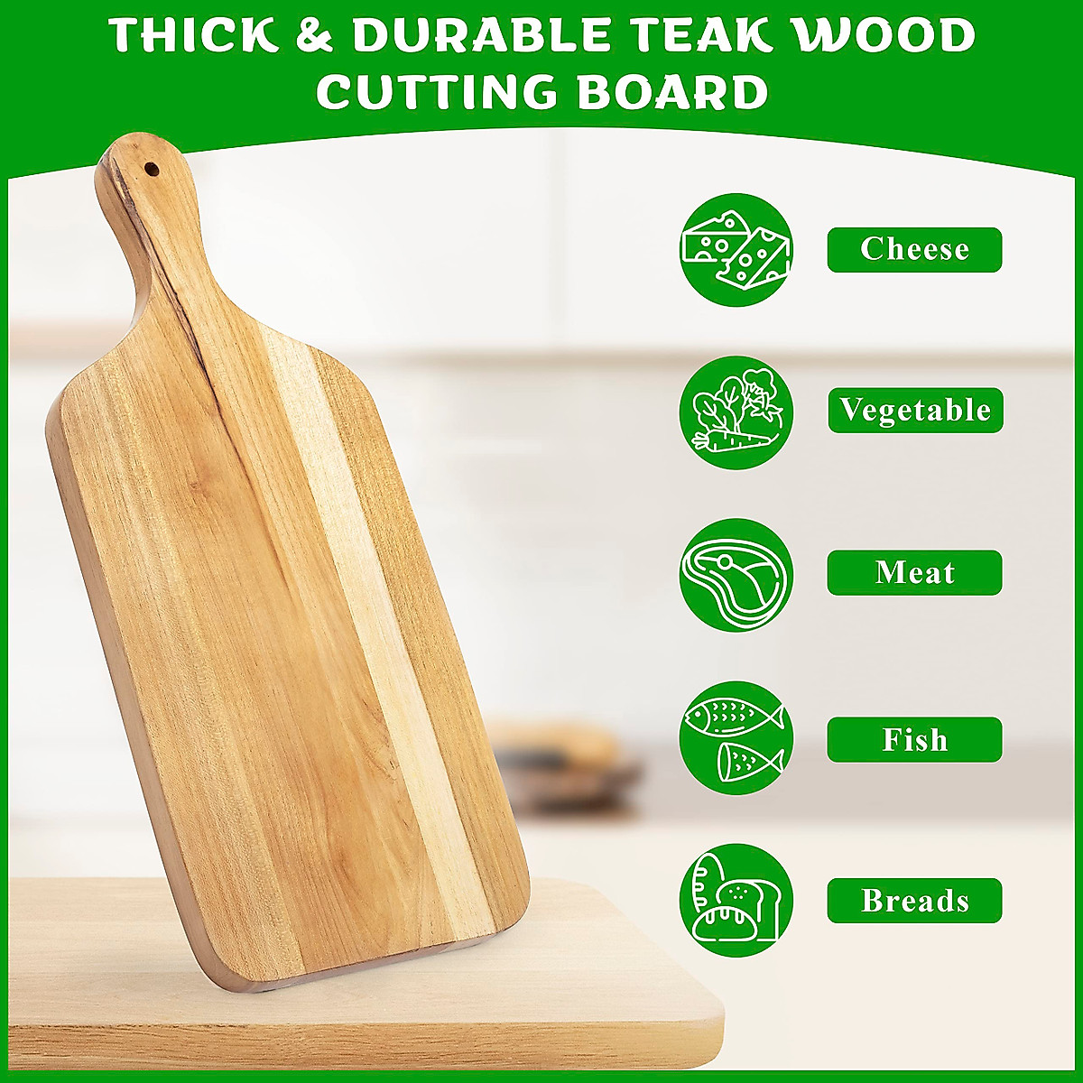 Wood Cutting Board with Handle - Wooden Cheese Board, Mothers Day Gifts, Kitchen Chopping Boards for Bread Meat Fruit Cheese Cutting boards Serving Board Butcher Block Charcuterie Platter, 17" x 7"