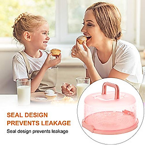 Hemoton Pink Round Cake Box Carrier Plastic Muffin Pie Carrying Box Bakery Dessert Container Holder with Handle Snap Cake Box Keeper 25X25X13CM