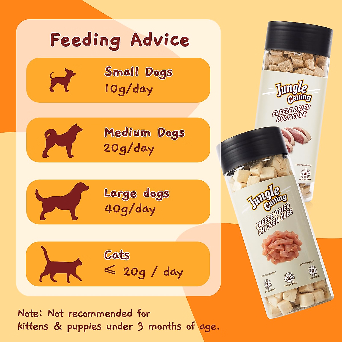 Jungle Calling Freeze Dried Chicken Cat & Dog Treats, Raw Single Ingredient Chicken Bites, High Protein Grain Free Pet Training Treats & Food Topper (Chicken Cubes, 3.2 oz)