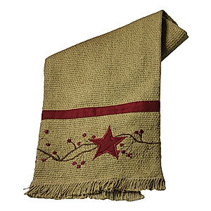 Primitive Star Vine Cotton Burlap Country Towel