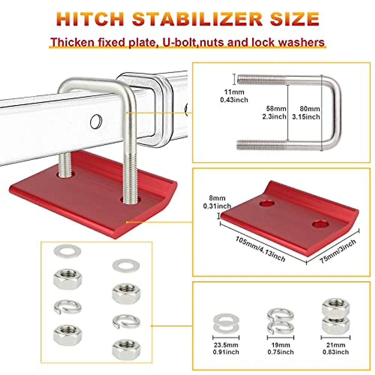 Upenty Anti Rattle Hitch Tightener for 1.25" and 2", Stainless Steel Receiver Hitch Stabilizer Rattle Stopper, Anti-Rust Heavy Duty Trailer Hitches Clamp for RV/Bracket/Cargo Bike Rack/SUV/Truck