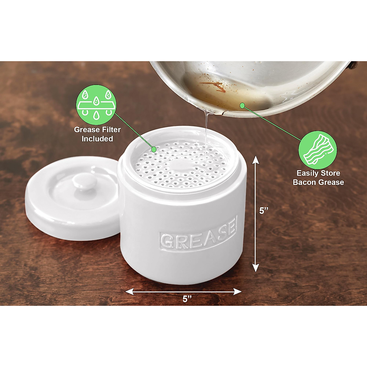 Fox Run 6238 Porcelain Grease Container, White