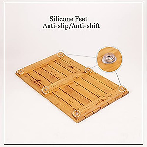 Natural Wood Bath Shower Mat,Bamboo Bath Mat, Anti-Slip Waterproof Floor Mat for Indoor and Outdoor Use Easy Storage, Customizable,30x60cm/12x24in