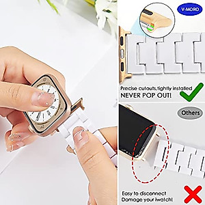 V-MORO Resin Band Compatible with Apple Watch Bands Series 8/7 41mm 40mm 38mm iWatch 6/5/4/3/2/1/SE with Stainless Steel Buckle Replacement Wristband Strap Women Men(White-tone, 38mm/40mm/41mm)