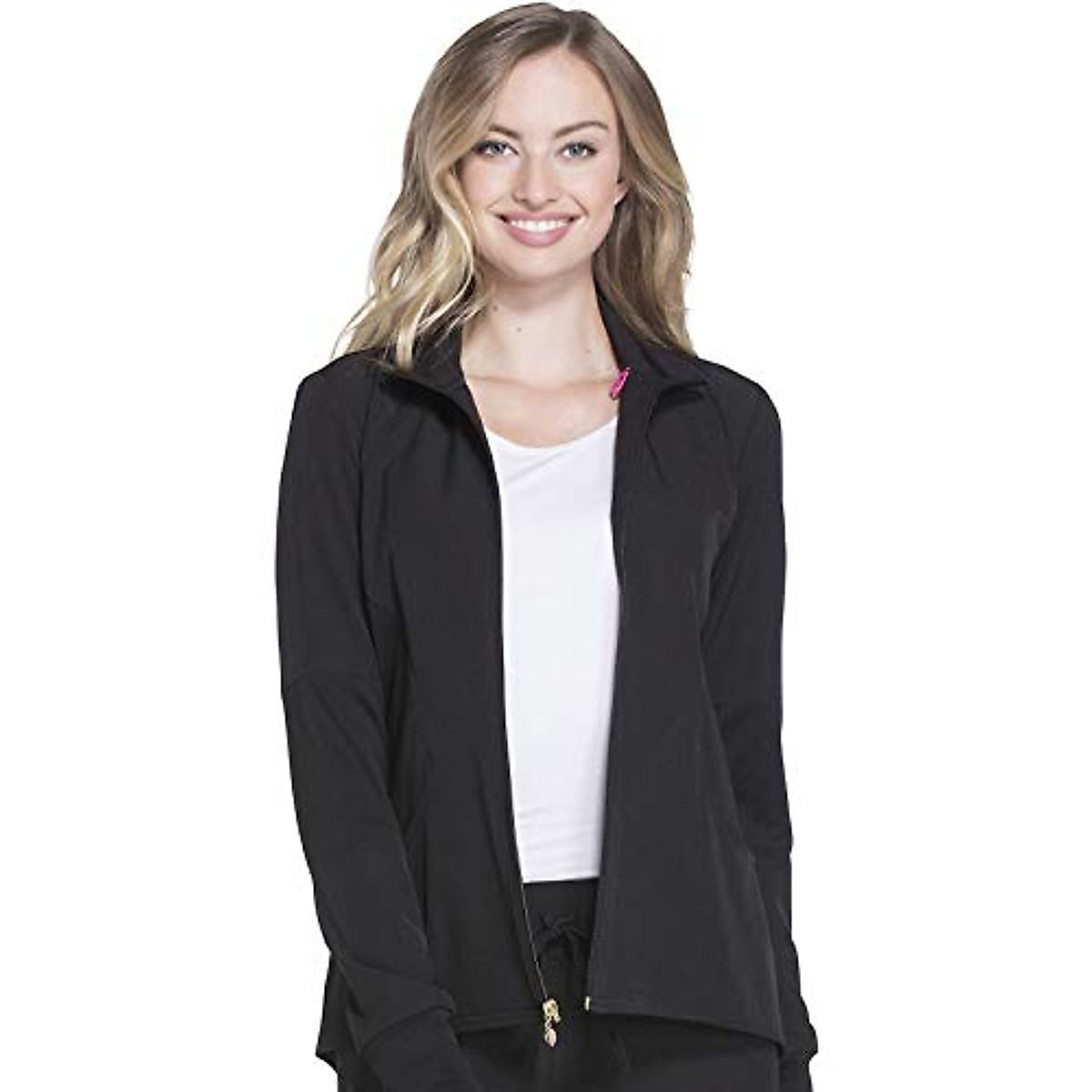 HeartSoul Break On Through Women Zip Front Warm Up Scrubs Jacket HS315, M, Black