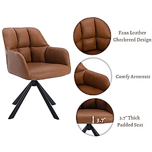 EALSON Comfy Leather Desk Chair Modern Computer Task Chair no Wheels Swivel Accent Chair with Mid Back Arm Chair for Living Room/Bedroom/Home Office, PU Brown