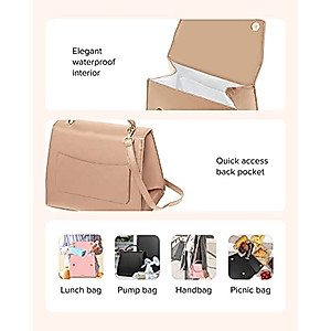 BeautyGoodies Lunch Bag Women Insulated Lunch Bag Purse, Medium Tan Leather Lunch Bag for Women, Lunch Box Purse Modern, Stylish Lunch bag for Women, Cute Lunch bag Women for Work Designer