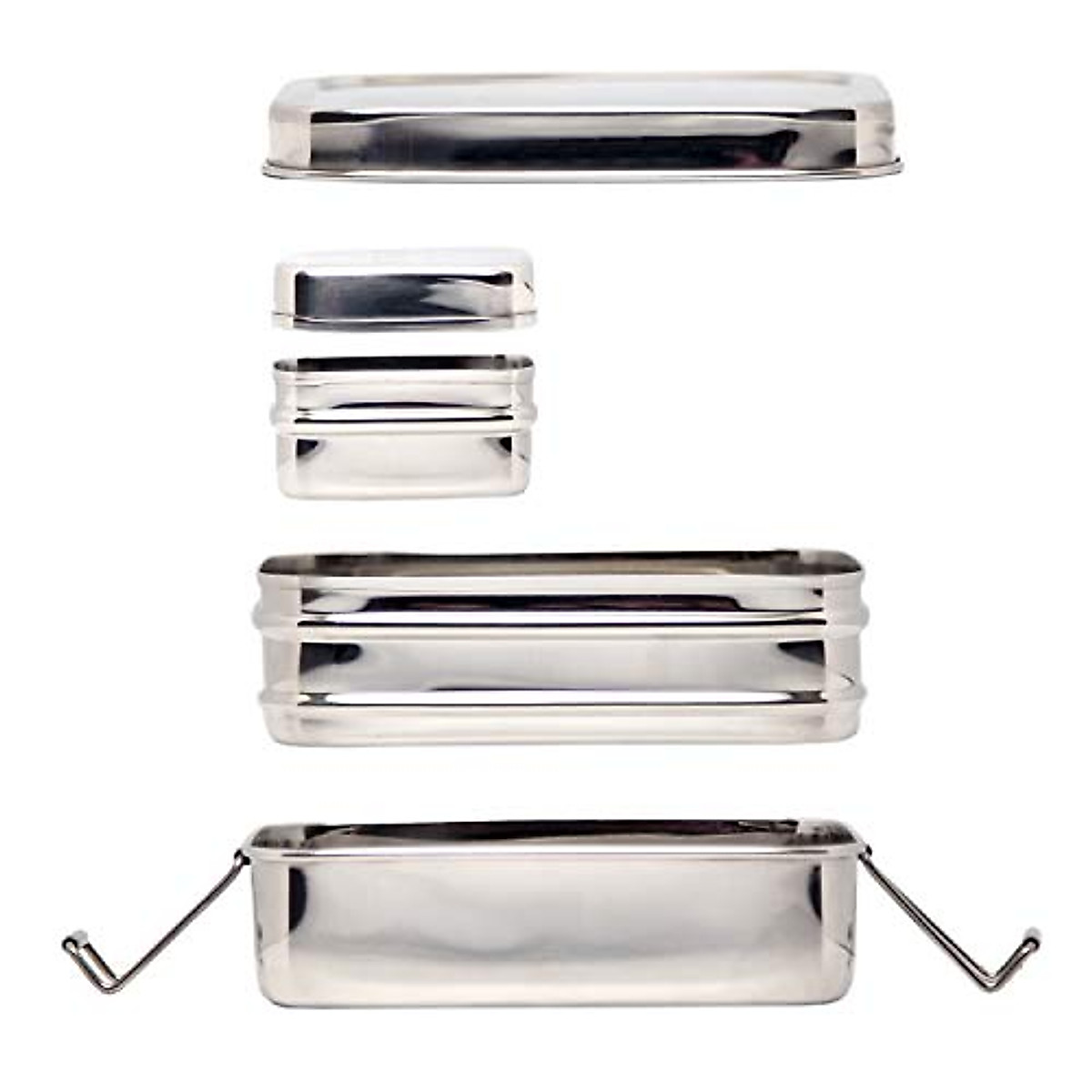 Ecolunchbox Three-in-One Stainless Steel Two Level Steel Bento Box With Snack Container Regular - Holds 4 Cups of Food - Not Leak-Proof (1)