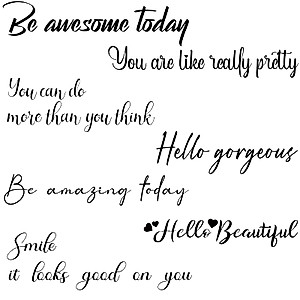 7 Pieces Inspirational Quote Mirror Decals Vinyl Wall Art Be Amazing Today Be Awesome Today Hello Gorgeous Hello Beautiful Decals Motivational Quote Wall Stickers for Bedroom Living Room Decoration