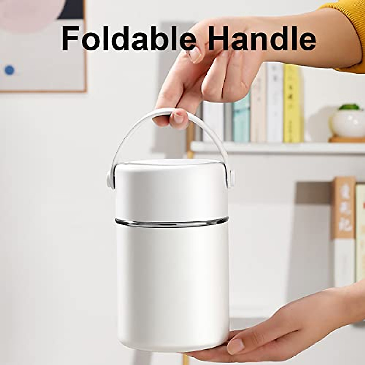 Livefunni Vacuum Insulated Thermos for Hot or Cold Food, 33oz Premium 316 Stainless Steel Food Flask with Foldable Spoon and Handle, Leakproof Thermal Food Jar Soup Container for Adults/Kids (Blue)