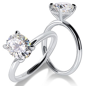 2 Carat Oval Cut Moissanite Engagement Ring for Women 925 Sterling Silver Solitaire Rings D Color Lab Created Diamond Promise Wedding Ring for Her Size 6.5