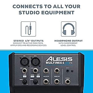 Alesis MultiMix 4 USB FX | 4 Channel Compact Studio Mixer with Built In Effects & USB Audio Interface for Home Studio Recording