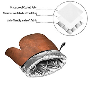 Oven Mitts and Pot Holders Sets of 4 Paint Hammered Abstract Orange Brown Vintage Aged Copper Burnt Dirty Dark Antique Polyester Oven Mitts with Oven Gloves and Hot Pads Potholders for Kitchen BBQ