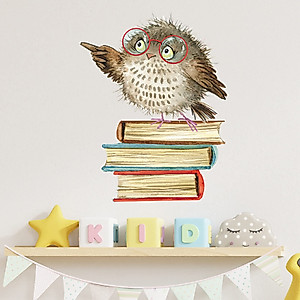 Funny Animal Wall Decals DIY Window Stickers Peel & Stick Wall Art for Kids Room Toddler Classroom Nursery Baby Bedroom Wardrobe Library Decor (Owl)