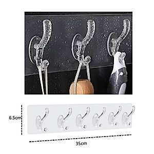 6 Pack Multifunctional Transparent 6 Hooks,Adhesive Row Hooks,Self Adhesive Sticky Hooks Waterproof Transparent Hooks,Kitchen Bathroom Hooks Waterproof Wall Hooks,Seamless Reusable