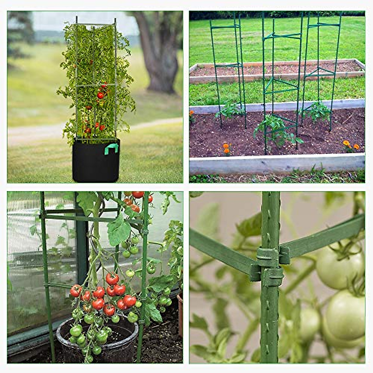 GROWNEER 3 Packs Plant Cages Assembled Tomato Garden Cages Stakes Vegetable Trellis, with 3Pcs 10 Gallon Grow Bags, 9Pcs Clips and 328Ft Twist Tie, for Vertical Climbing Plants