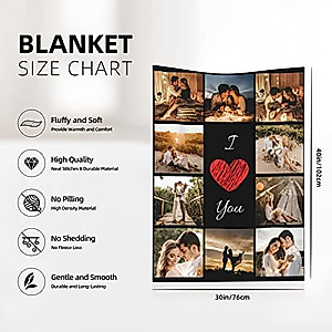 Custom Blanket Memorial Gift with Photo Text Collage - 10 Photos Customized Personalized Throw Blanket for Family, Mom, Dad, Kids, Wife or Lover, Gifts for Birthday Fathers Mothers Valentines Day