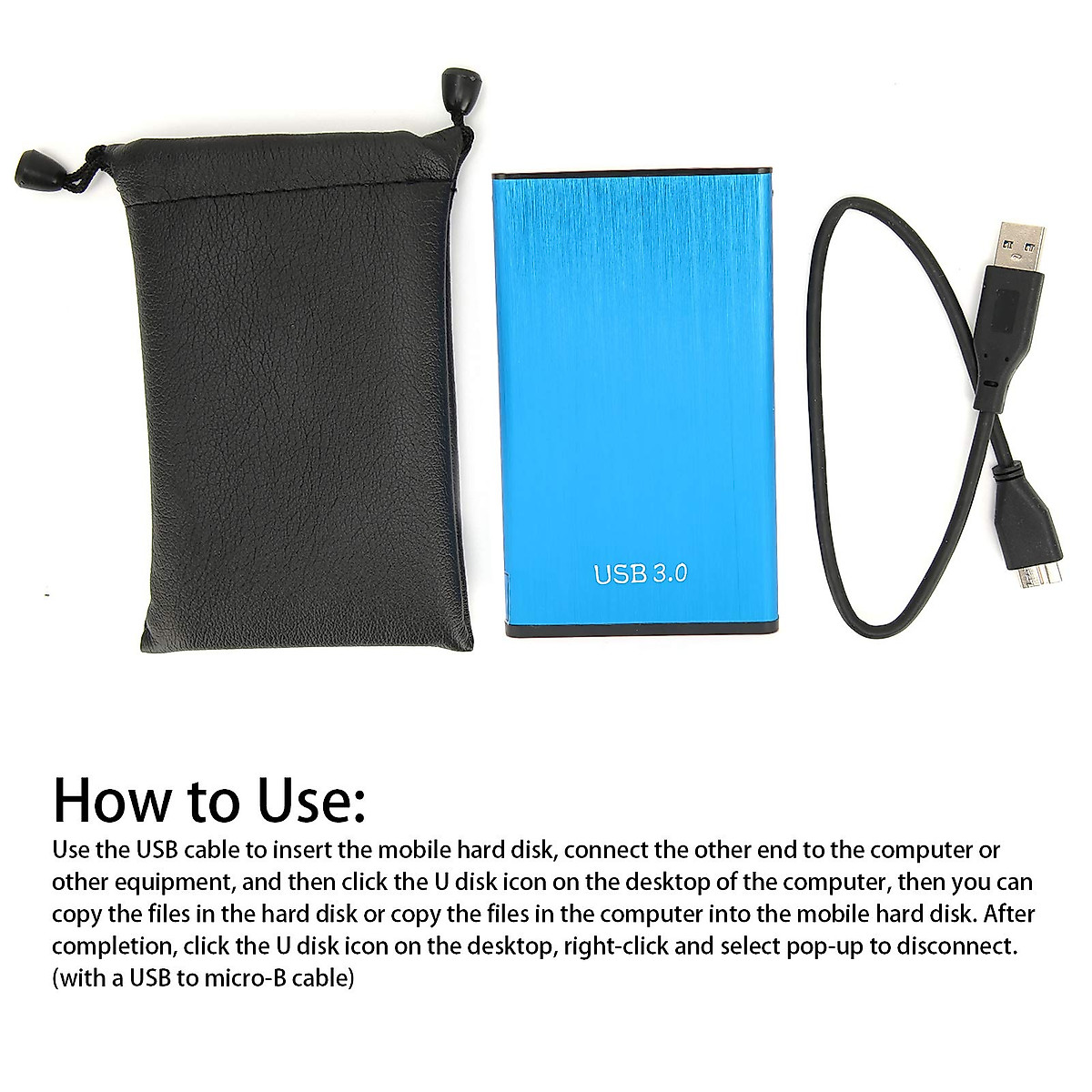 PUSOKEI Portable External Hard Drive, USB 3.0 Mobile Hard Drive, with Storage Bag, for Notebooks, All‑in‑Ones, Desktop Computers, for OS X/XP/Win7/ Win8/Win10/Linux（120G）
