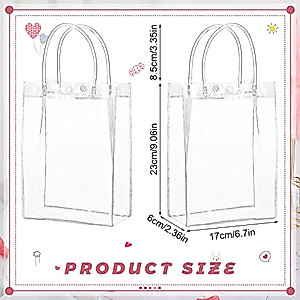 Clear PVC Gift Bags with Handles Reusable Plastic Wrap Tote Bags Transparent Shopping Bags for Christmas Party Favors Weddings Merchandise Retail Small Business, 9 x 6.7 x 2.6 Inches (25 Pieces)