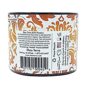 Shea Terra Organics 100% Organic Cold-Pressed Virgin Shea Butter – Fragrance-Free | Natural Anti-Aging Daily Skin, Nails & Hair Cream to Soften Dry Skin, Reduce Wrinkles & Stretch Marks – 6 oz