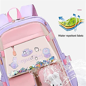 LELEBEAR Bunny Backpack,Large Capacity Waterproof Kawaii Bookbag for Grades 1-6,Kawaii Bunny Backpack for Girls (Purple, Large)