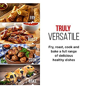 CHEFMAN Small Air Fryer Healthy Cooking, 3.6 Qt, Nonstick, User Friendly and Dual Control Temperature, w/ 60 Minute Timer & Auto Shutoff, Dishwasher Safe Basket, Matte Black, Cookbook Included