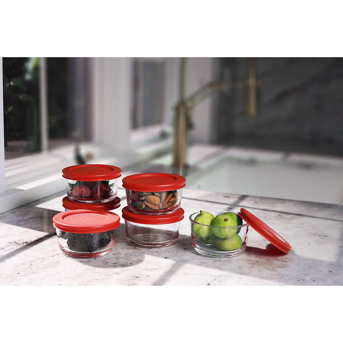 BOVADO USA 1 Cup Glass Food Storage Containers (6 Pack) | Nonpourous Dishwasher, Freezer & Oven Safe Glass, Easy-Clean | Red Lids