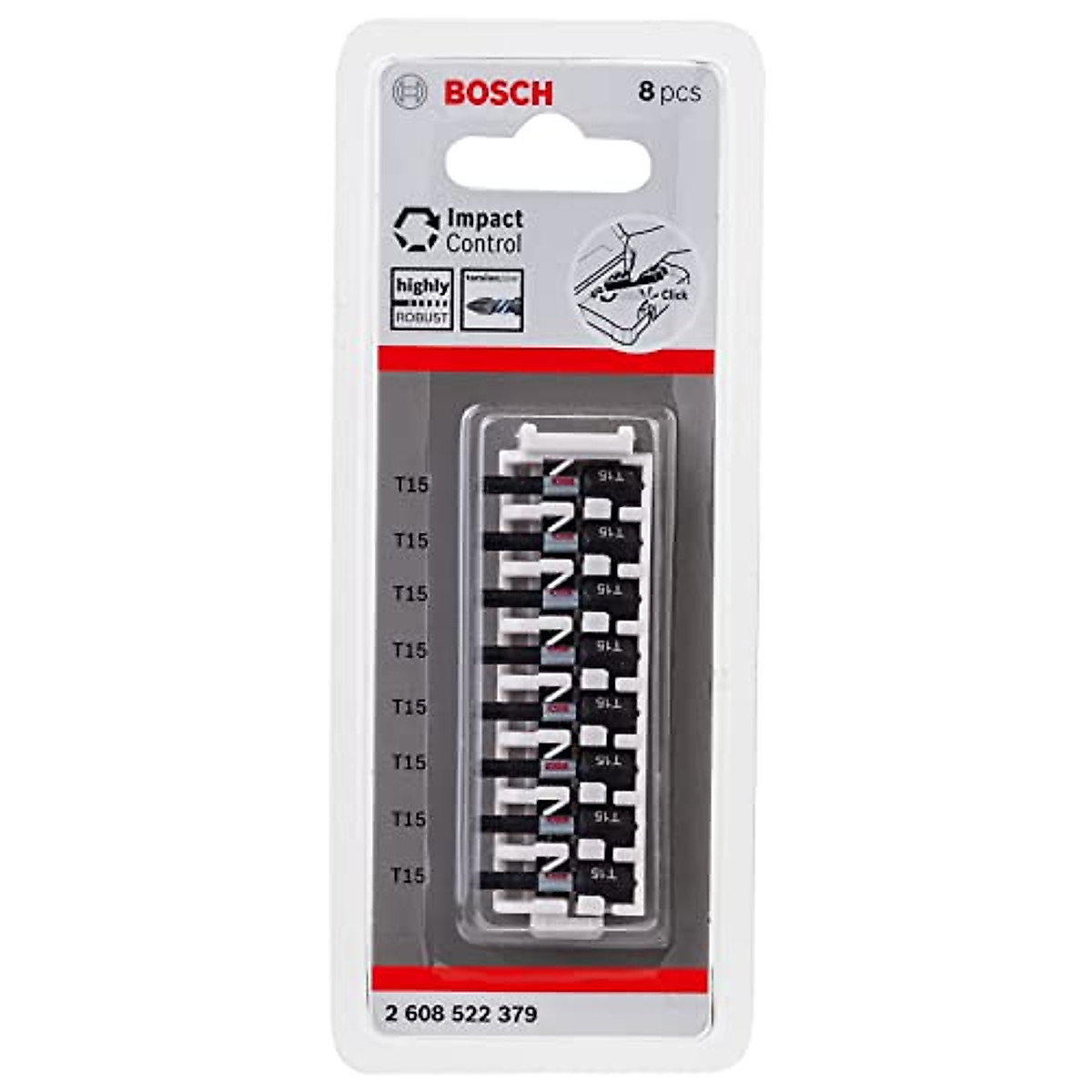 Bosch Professional 8pcs. Screwdriver Bit Set Torx (Impact Control, T15 Bits, Length 25mm, Pick and Click, Accessory Impact Drill)
