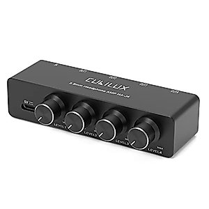 Cubilux 4-Way Headphone Amplifier 3.5mm with Volume Adjustment,Multiple Headphone Jack Splitter for Share Music,Headphone Amplifier for Speaker Earphones Laptop MP3 Player-5V DC Power Supply