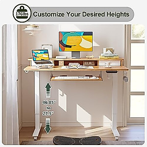 BANTI 48'' Height Adjustable Electric Standing Desk with Keyboard Tray, Home Office Desk Computer Workstation with Storage Shelf, Sit Stand Desk, Light Rustic Top